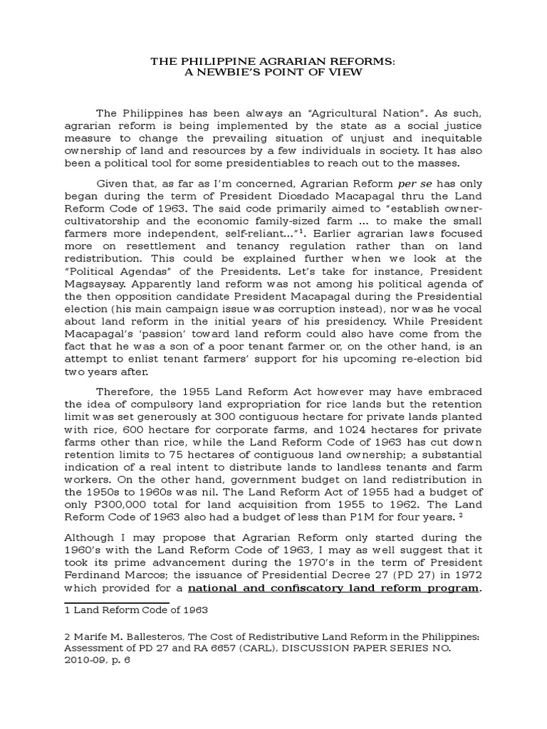 The Philippine Agrarian Reforms | PDF | Land Reform | Political Theories