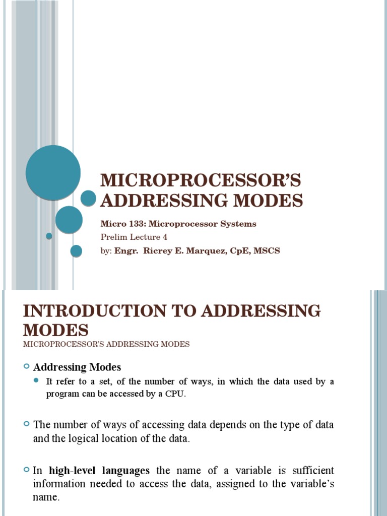 Micro 133 Prelim Lecture 4 - Microprocessor - S Addressing Modes | PDF | Instruction Set ...