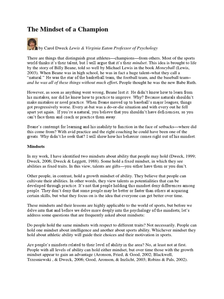 The Mindset of A Champion by Carol Dweck | PDF | Mindset | Motivation
