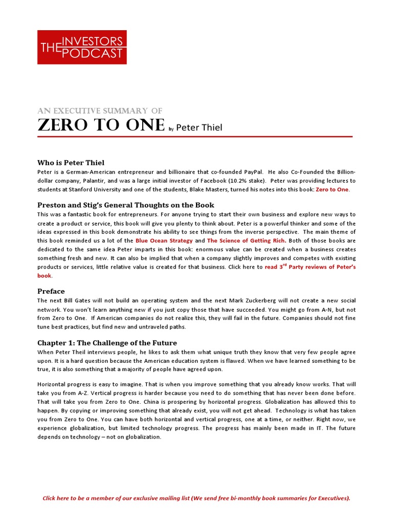 Zero To One Summary | PDF | Profit (Economics) | Monopoly