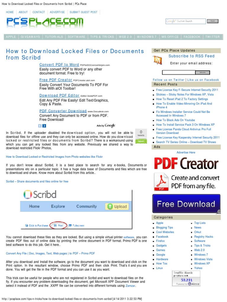How To Download Locked Files or Documents From Scribd PCs Place ...