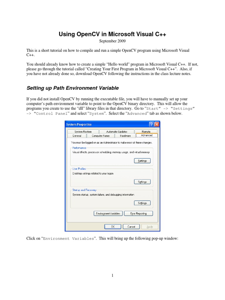 Using Opencv in Microsoft Visual C++: Setting Up Path Environment ...