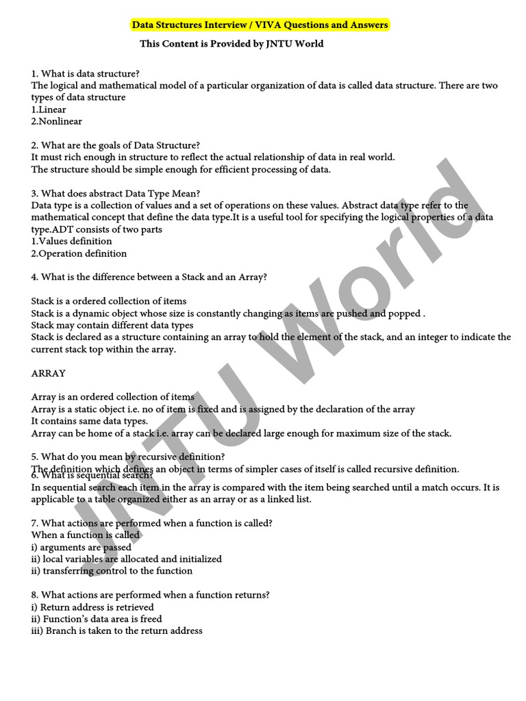 Data Structures Viva Questions And Answers Pointer Computer Programming Queue Abstract