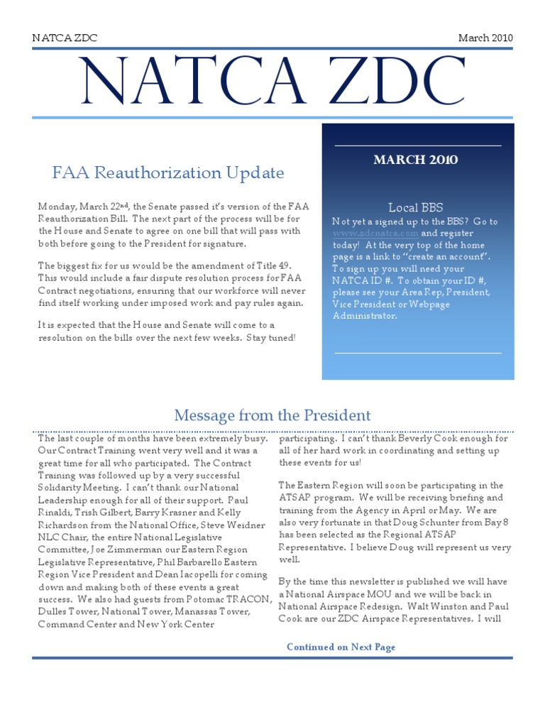 Natca ZDC: FAA Reauthorization Update | PDF | Air Traffic Control ...