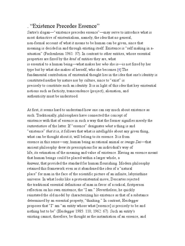 Existence Precedes Esafkdkfaksence | PDF | Essence | Existentialism