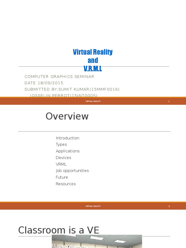 Virtual Reality and VRML Seminar | PDF | Virtual Reality | Human ...