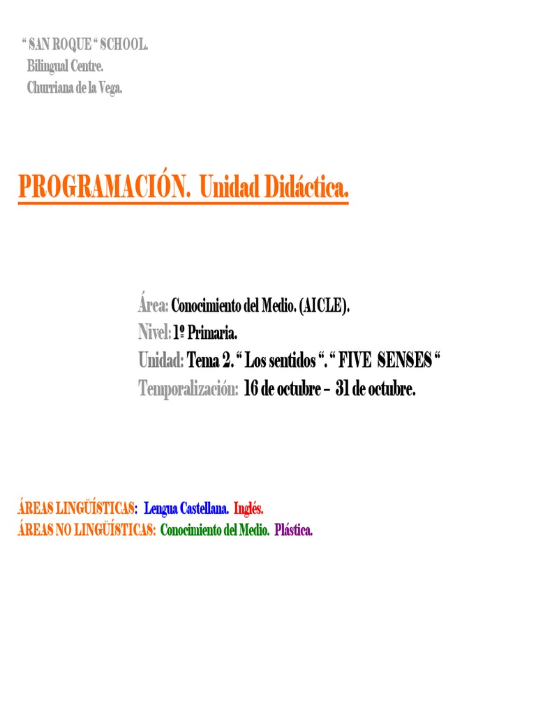 Five Senses 1o CEIP San Roque | PDF | Lectura (proceso) | Lengua española Five Senses 1o CEIP San Roque | PDF | Lectura (proceso) | Lengua española