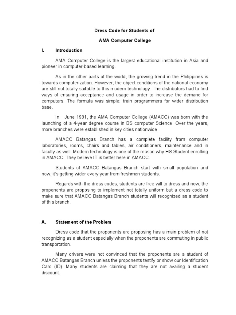Uniform Dress Codes For Students of AMA Computer College Proposal2 ...