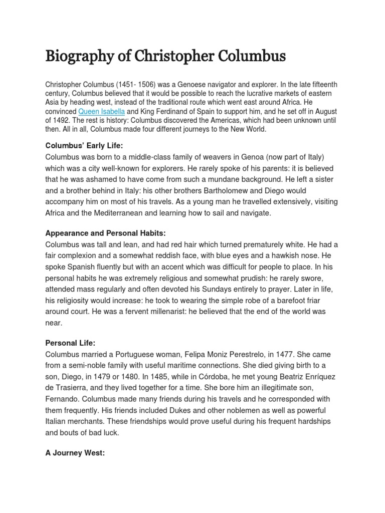Christopher Columbus: A Biography | PDF | History