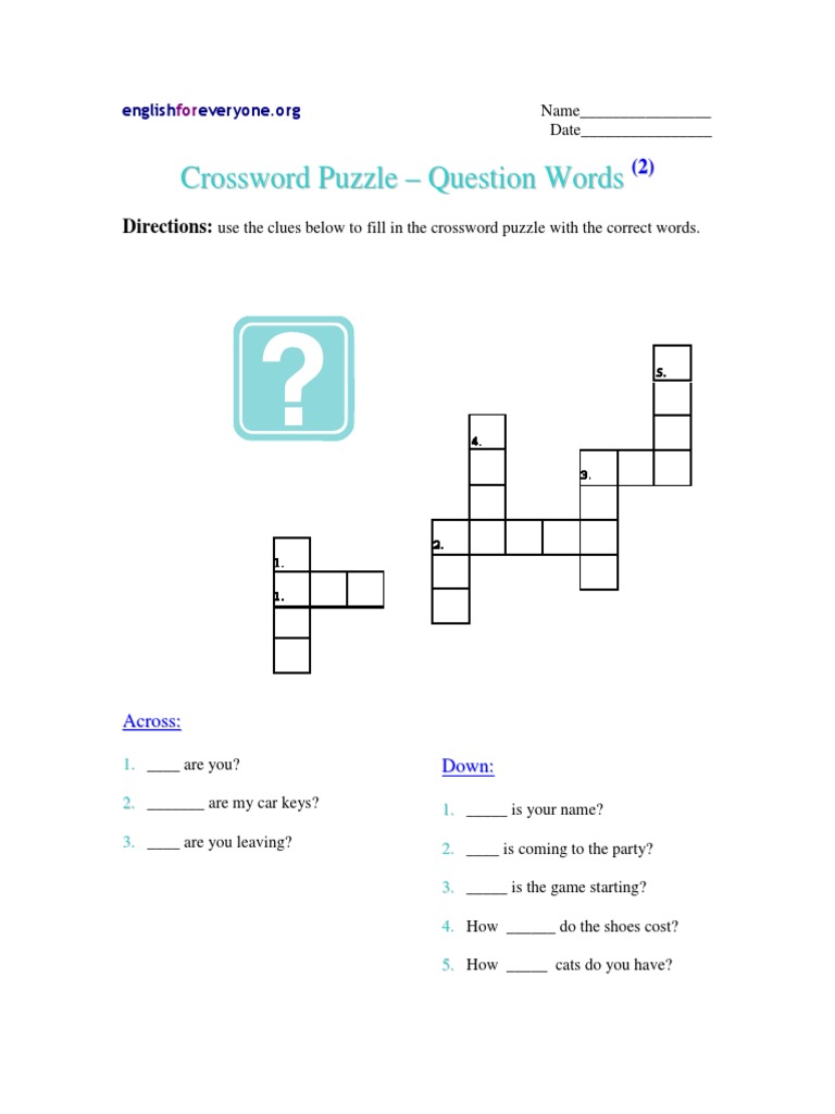 Crossword Puzzle - Question Words | PDF