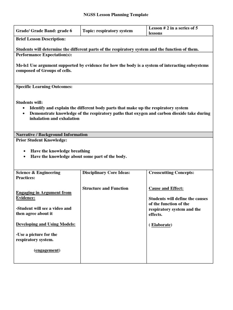 Grade 6 Respiratory System Lesson Plan | PDF | Respiratory System | System