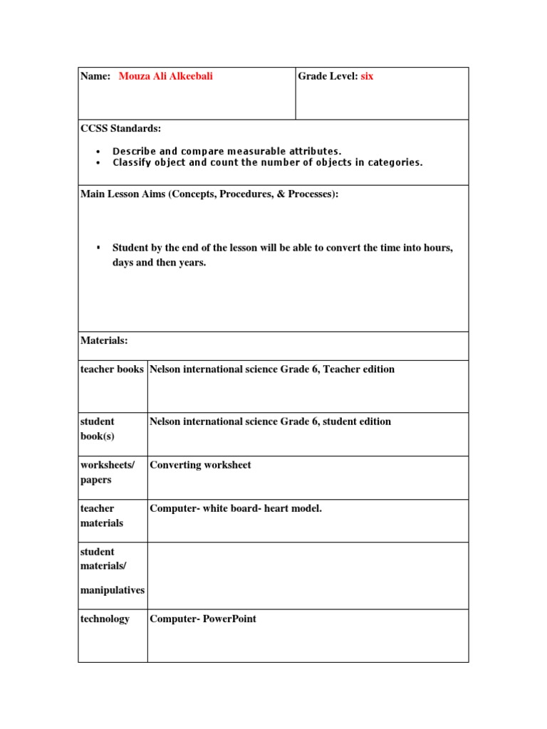 Converting Time Lesson Plan | PDF | Worksheet | Time