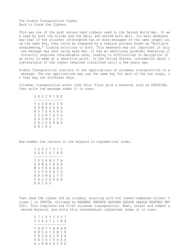 The Double Transposition Cipher | Military Communications | Security ...