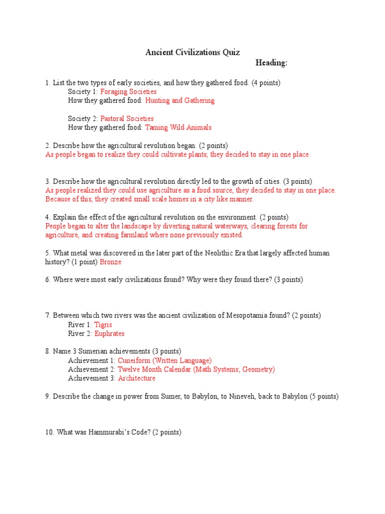 Ancient Civilizations Quiz Heading | PDF