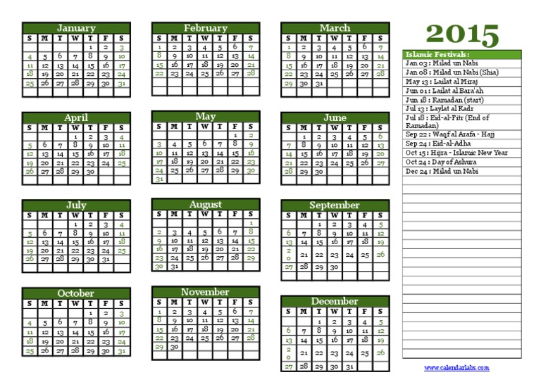 Islamic Festivals Calendar 2015 | PDF