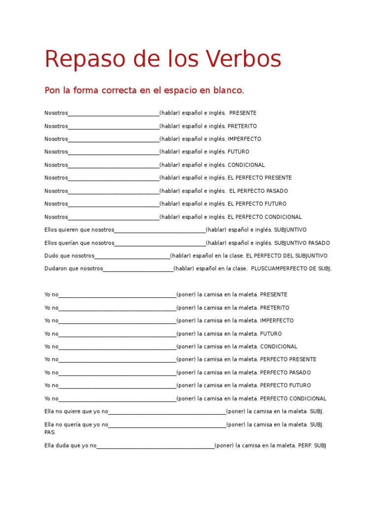 Repaso de Los Verbos | PDF