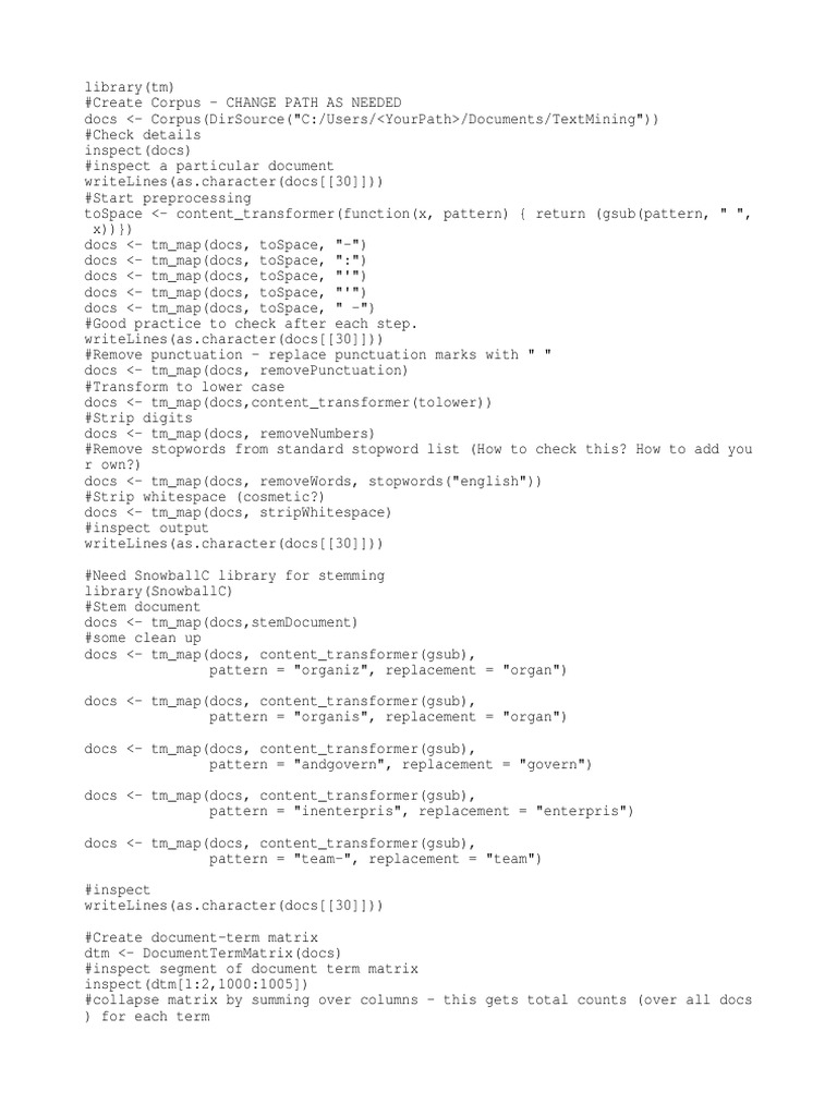 Text Preprocessing and Analysis of Documents Using the R tm Package | PDF | Areas Of Computer ...