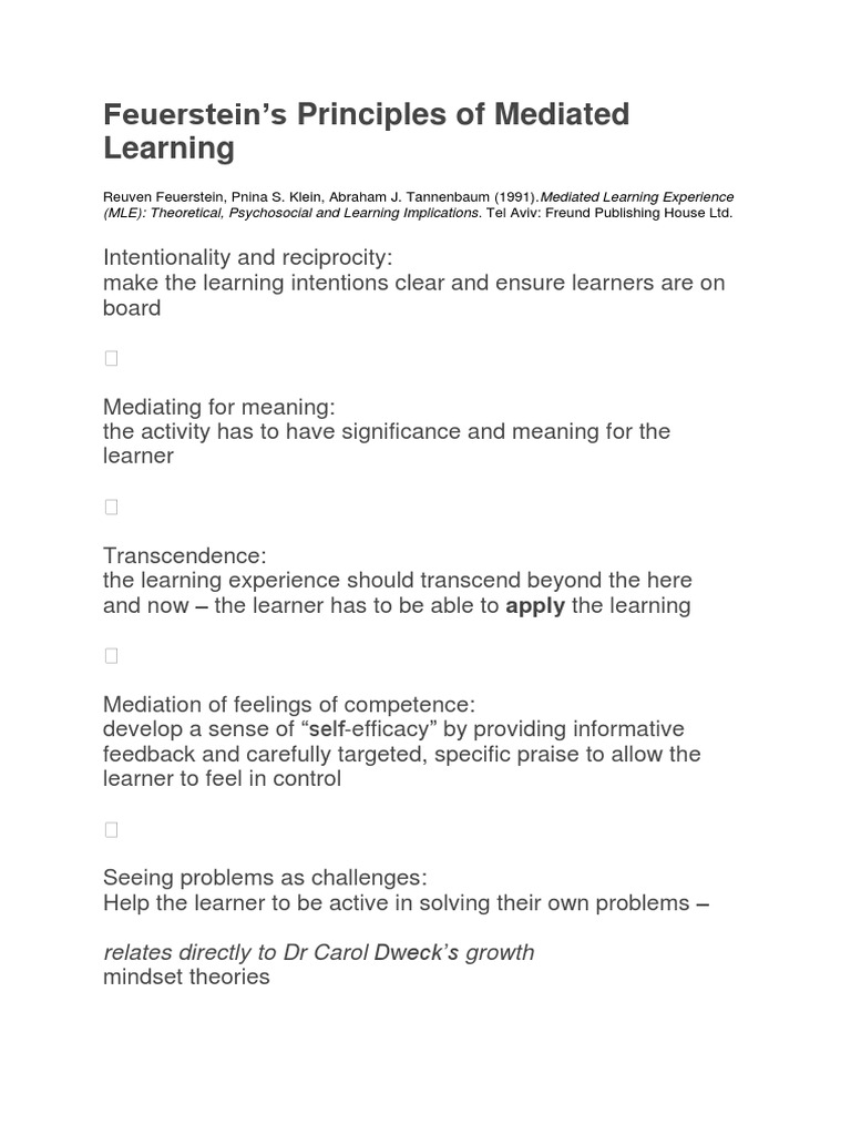 Feuerstein's 12 Steps of Mediated Learning | PDF | Career & Growth