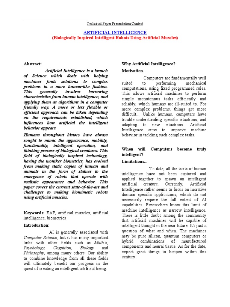 Biologically Inspired Intelligent Robots Using Artificial Muscles | PDF ...