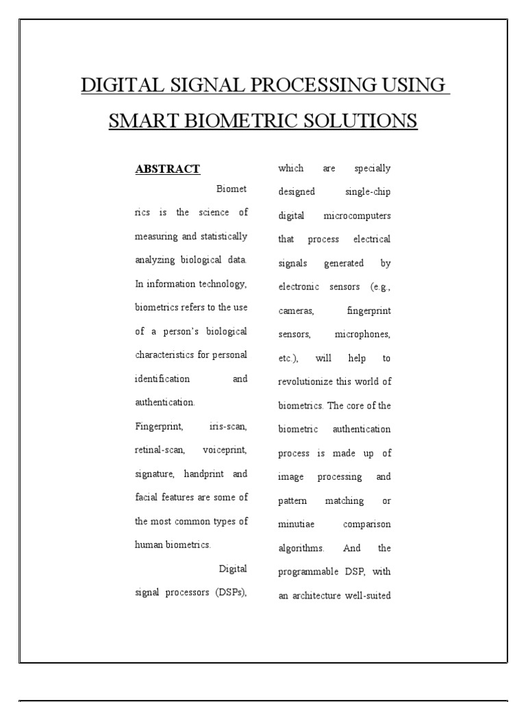 Digital Signal Processing Using Smart Biometric Solutions | PDF | Biometrics | Digital Signal ...