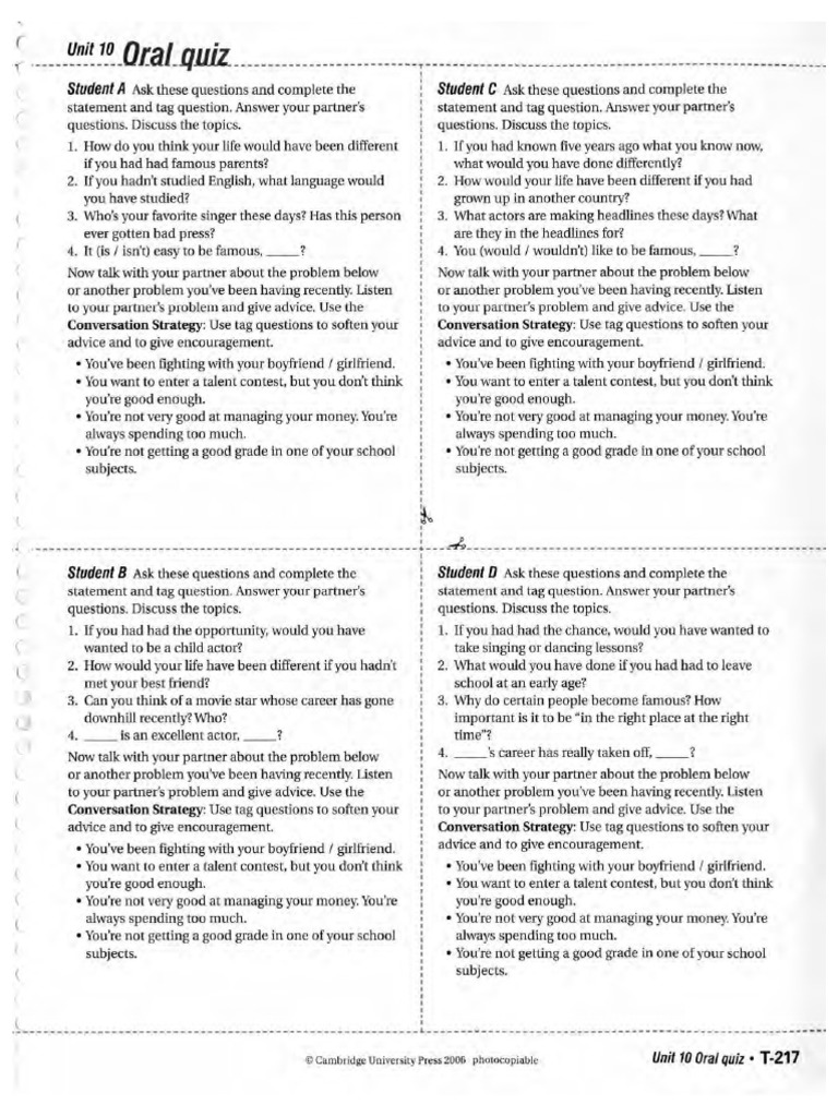 Oral Quizz 10 Touchstone 4 | PDF