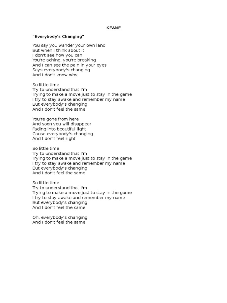 "Everybody's Changing" Lyrics Analysis | PDF | Poetry
