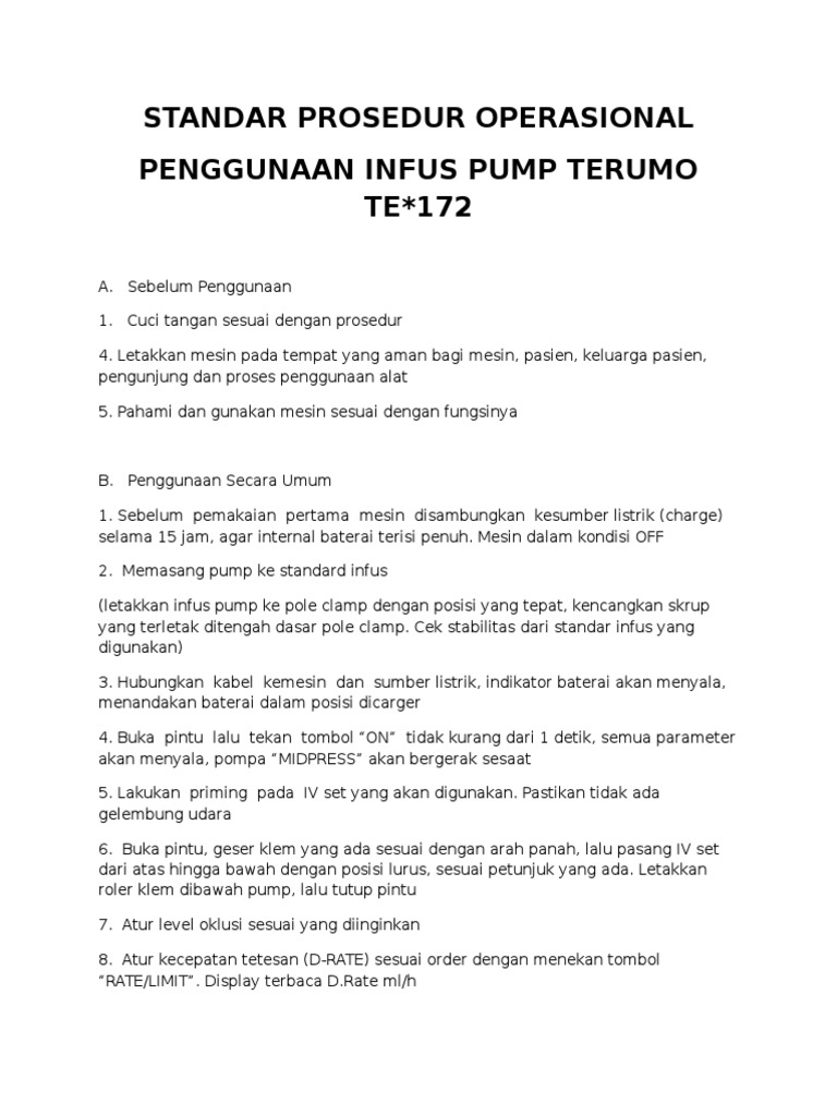 Standar Prosedur Operasional Infus Pump | PDF