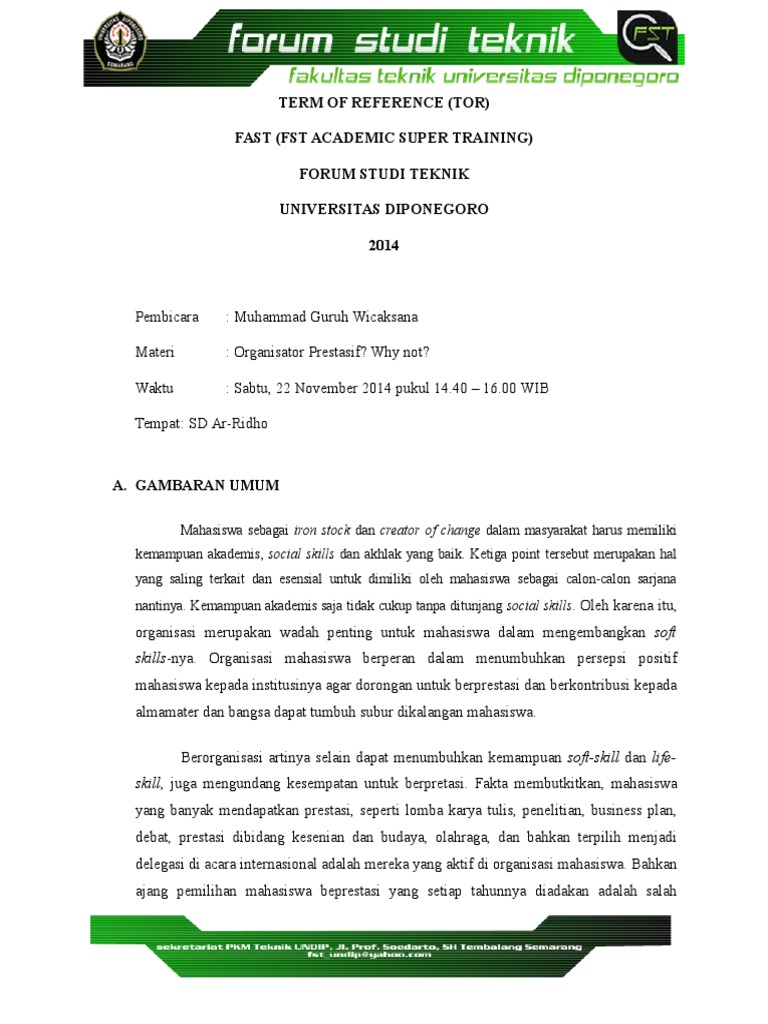Contoh TOR Seminar Mahasiswa 2014 | PDF | Karier & Perkembangan | Ilmu ...
