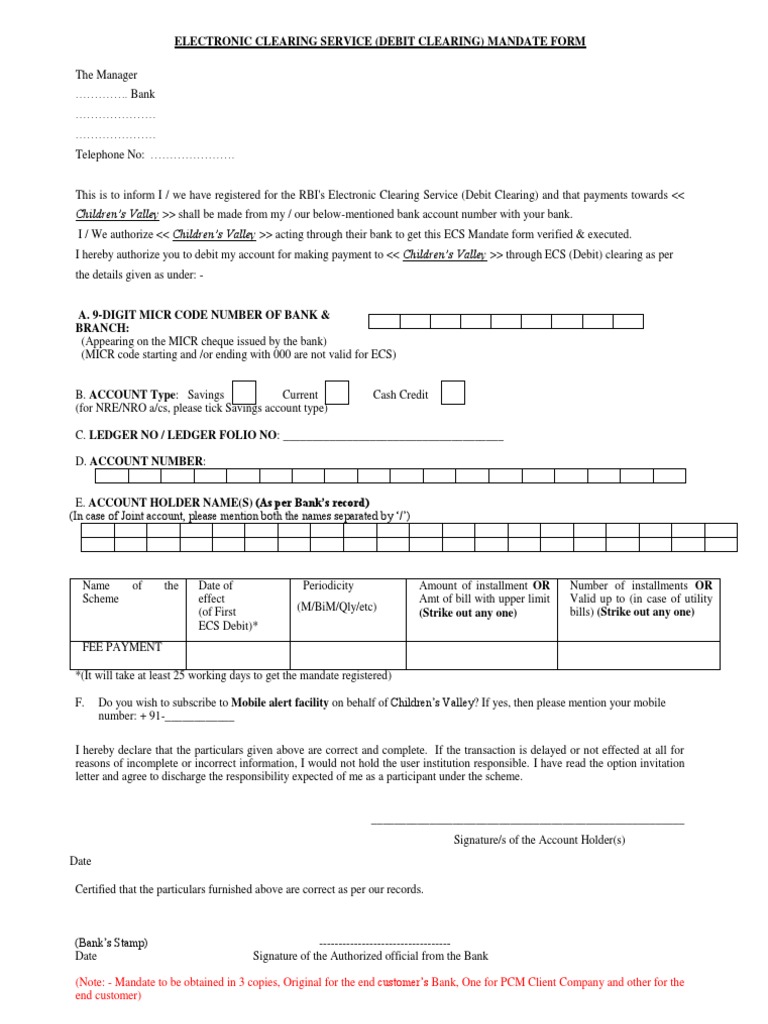 ECS Mandate Form For Students | PDF | Debit Card | Clearing (Finance)