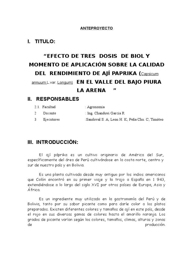 ANTEPROYECTO DE TESIS Metodologia | PDF | Pimenton | Ají picante