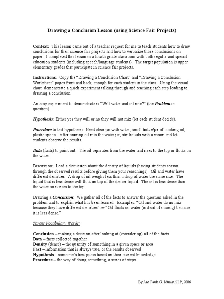 Drawing A Conclusion Lesson (Using Science Fair Projects) : Target ...