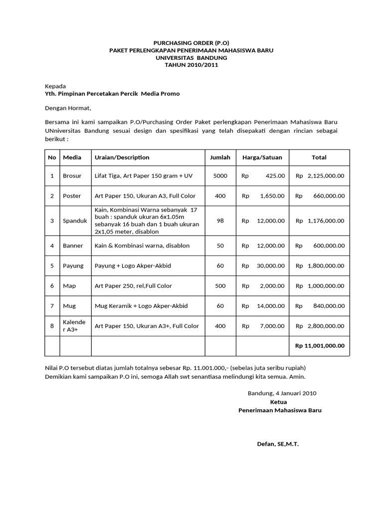Contoh PO | PDF | Seni