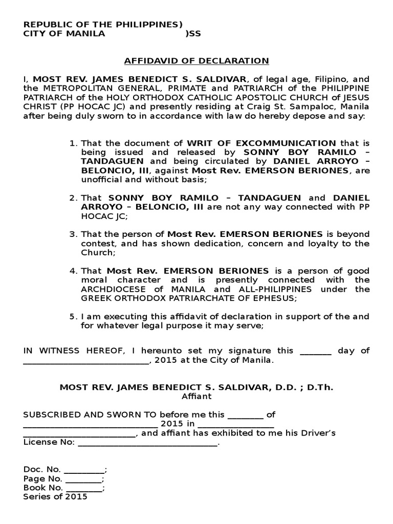 Affidavit of Declaration | Download Free PDF | Eastern Orthodox Church ...