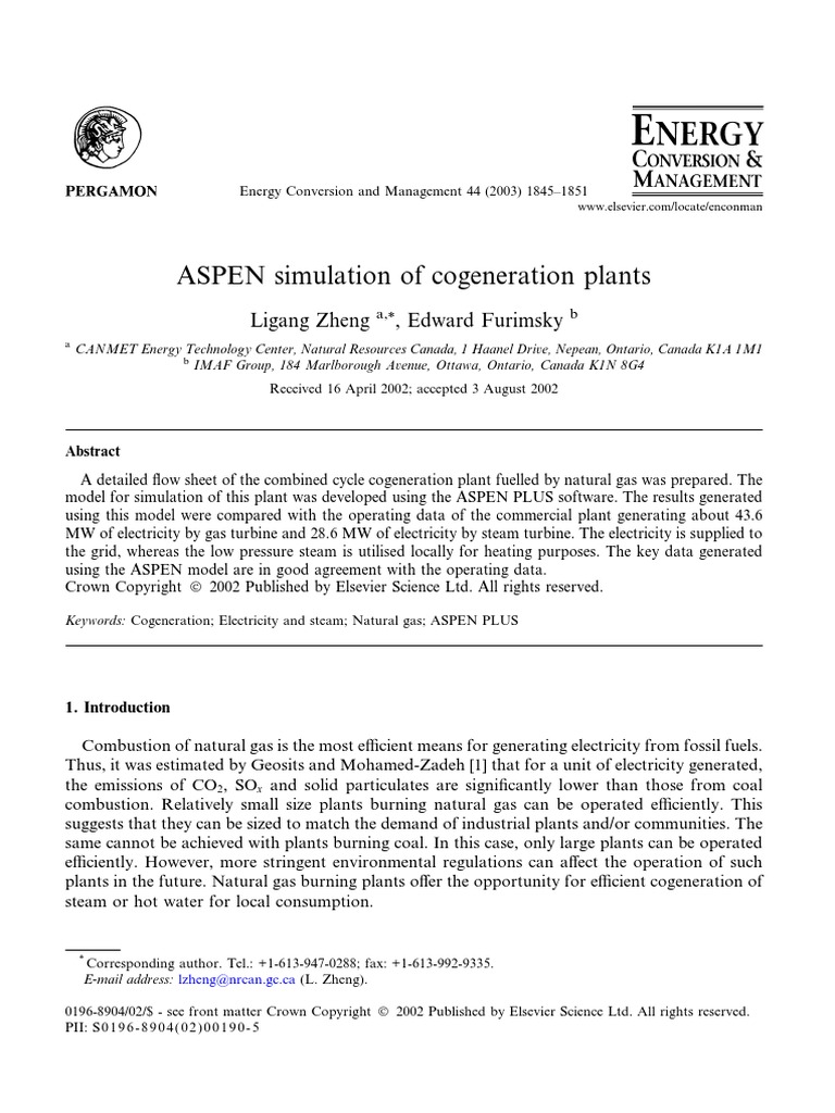 ASPEN Simulation of Cogeneration Plant | PDF | Steam | Cogeneration