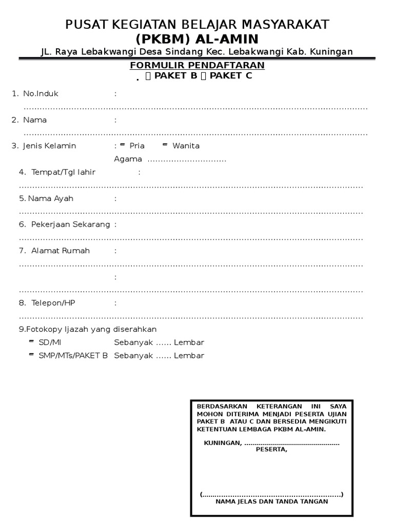 Formulir Paket B Dan C | PDF