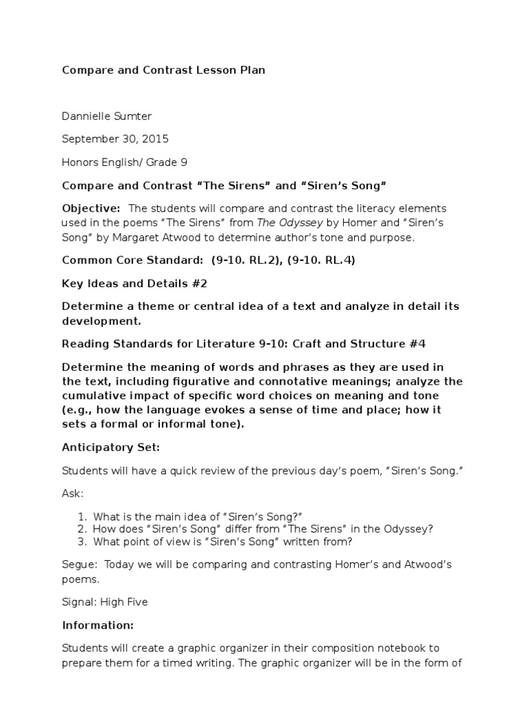 Compare & Contrast: Sirens Poems Lesson | PDF | Poetry | Lesson Plan