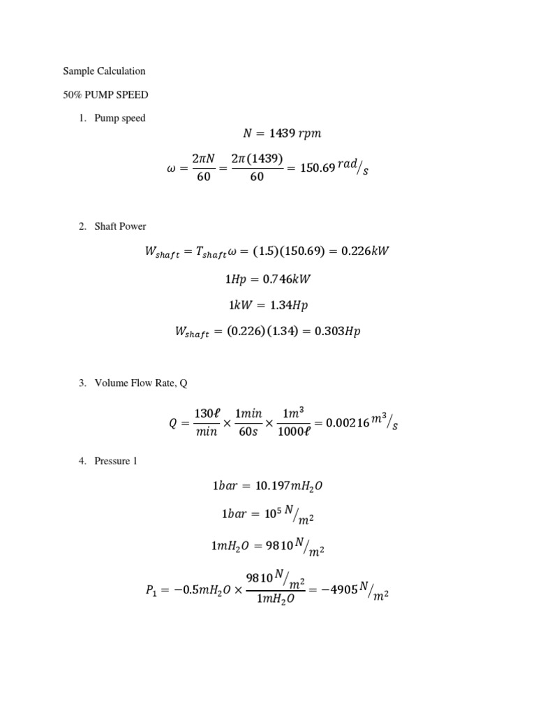 Sample Calculation 50% Pump Speed 1. Pump Speed | PDF