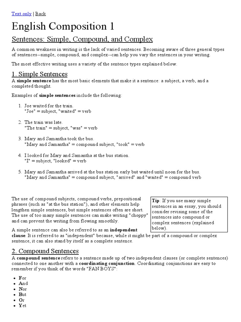 ENG 1001 - Sentences - Simple, Compound, and Complex | PDF | Sentence ...