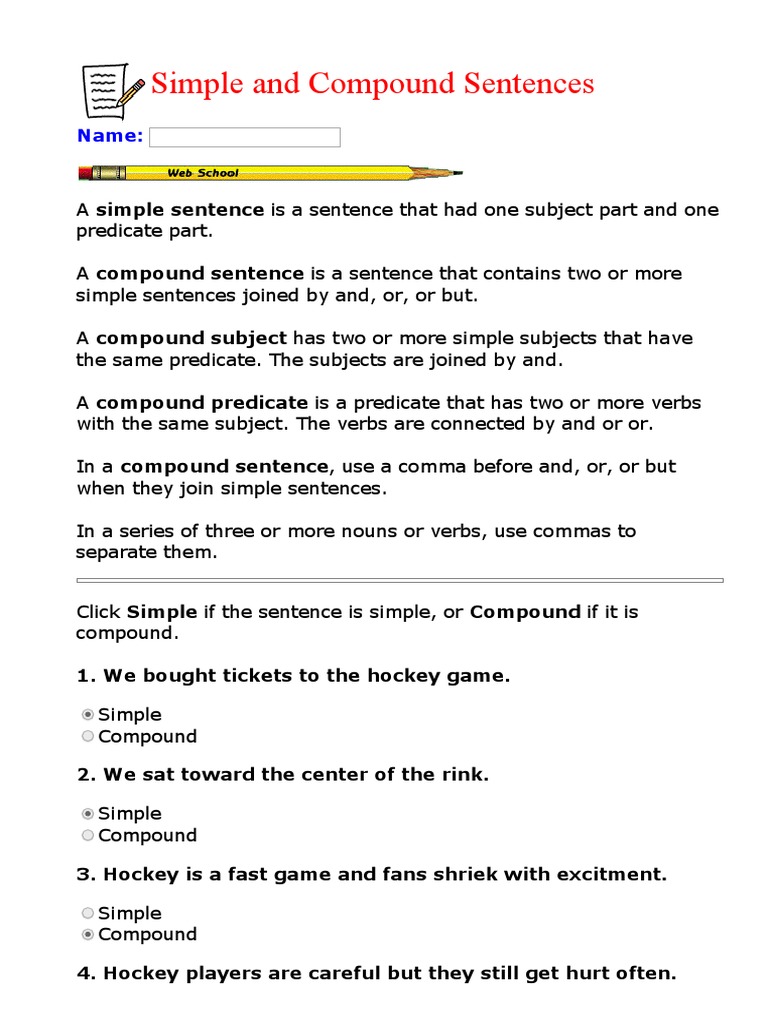 Compound Sentence Worksheet