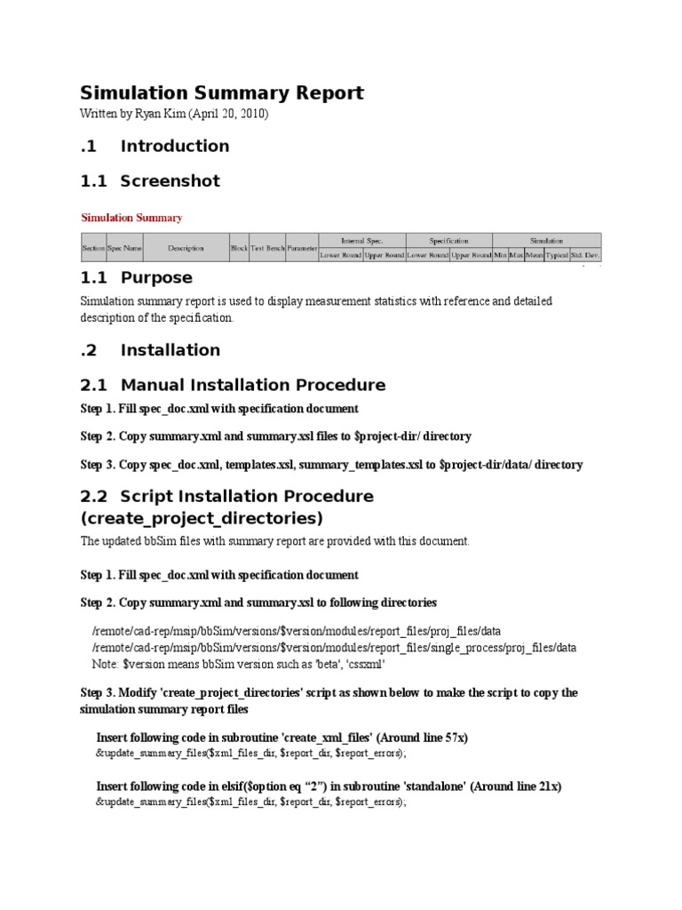 Simulation Summary Report | PDF | Xml | Subroutine