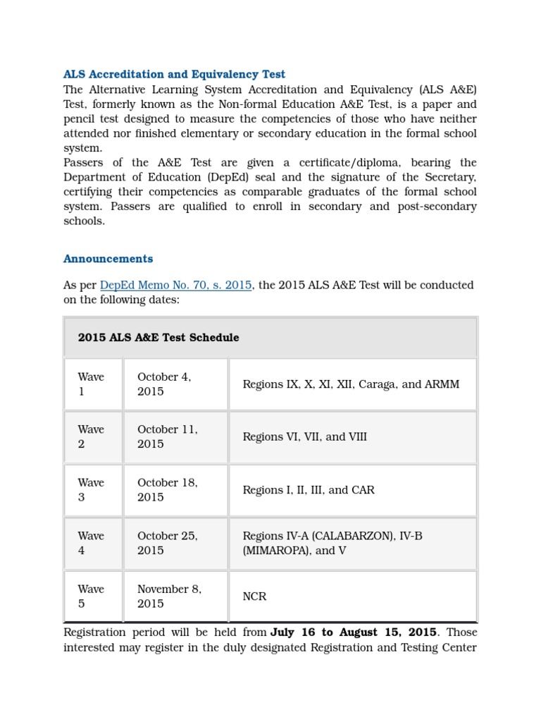 2024 ALS Accreditation Test Details | PDF | Perfect (Grammar ...