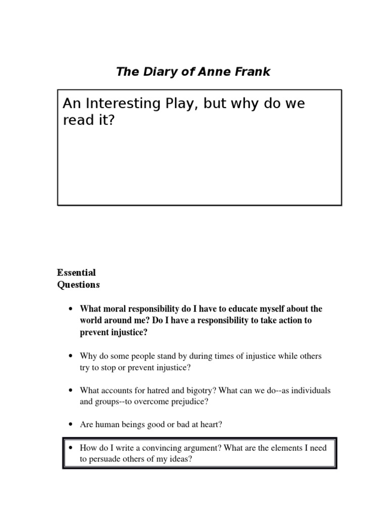 An Interesting Play, But Why Do We Read It?: The Diary of Anne Frank ...