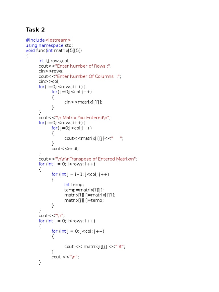 Matrix Transposition and Multiplication: Functions for Transposing a ...