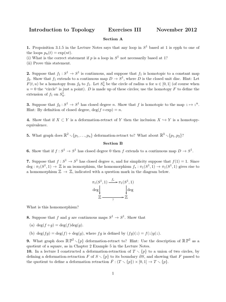 Introduction To Topology Exercises III November 2012 | PDF | Abstract ...
