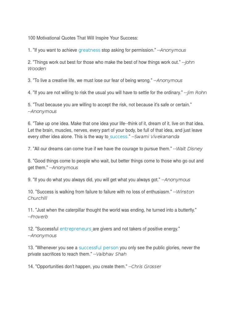 100 Motivational Quotes That Will Inspire Your Success | Download Free ...