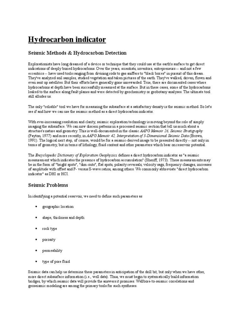 Direct Hydrocarbon Indicators | PDF | Reflection Seismology | Earth ...