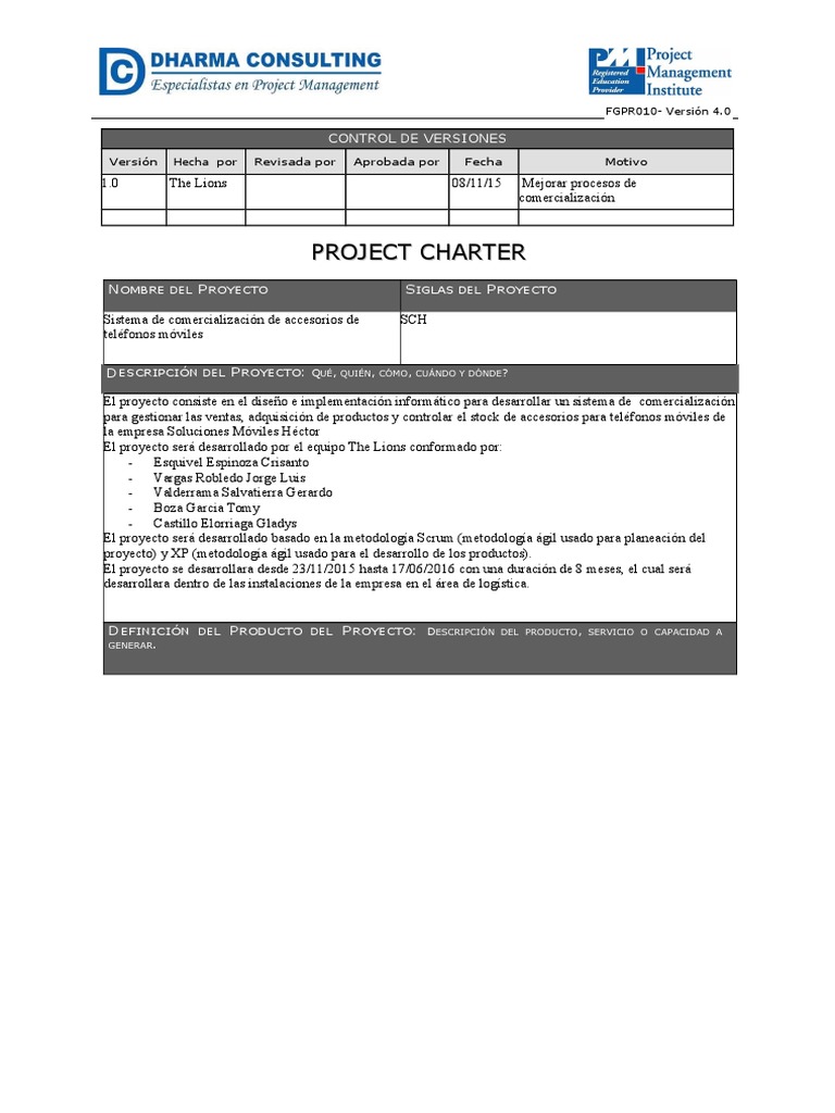 Project Charter | PDF | Software | Presupuesto