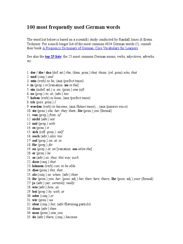 100 Most Frequently Used German Words: A Frequency Dictionary of German ...