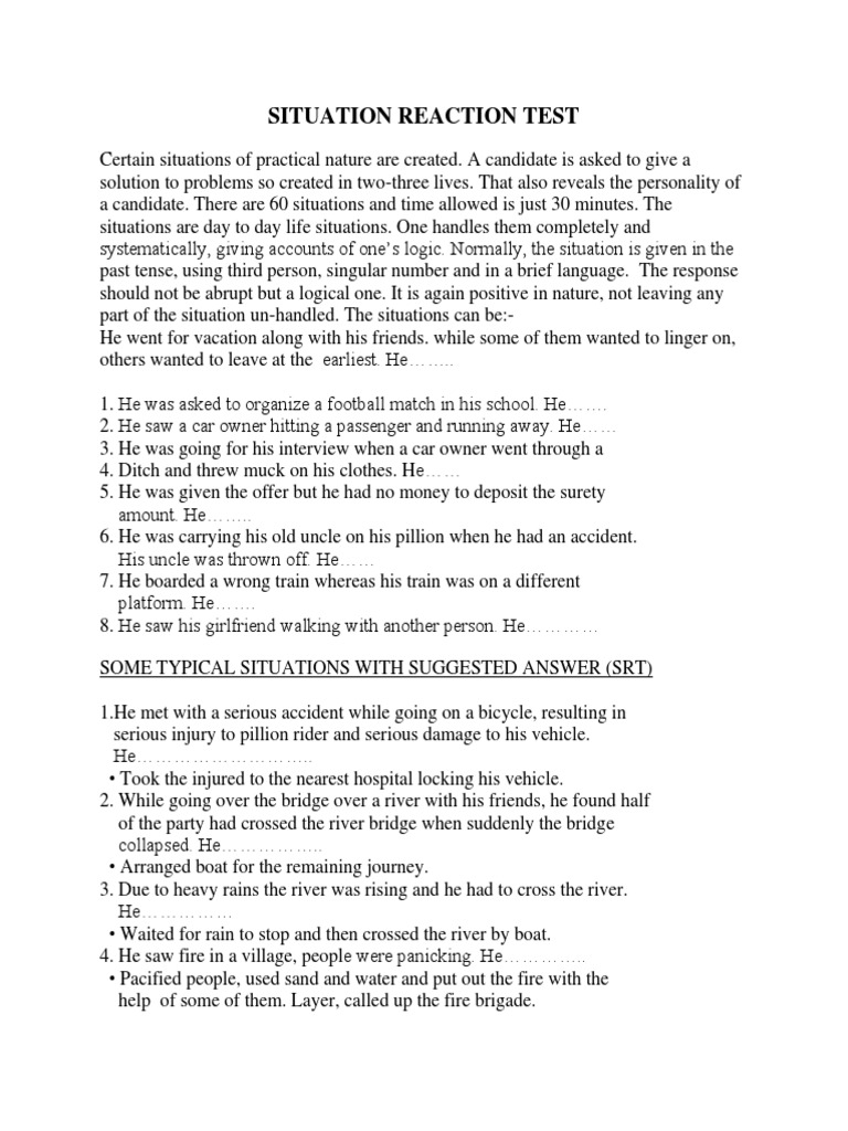 Situation Reaction Test Service Selection Test (SSB) | PDF | Violence