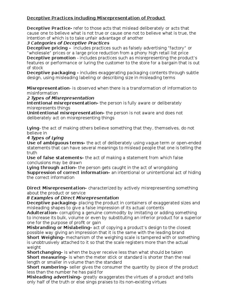 Deceptive Practices | PDF | Misrepresentation | Business Economics